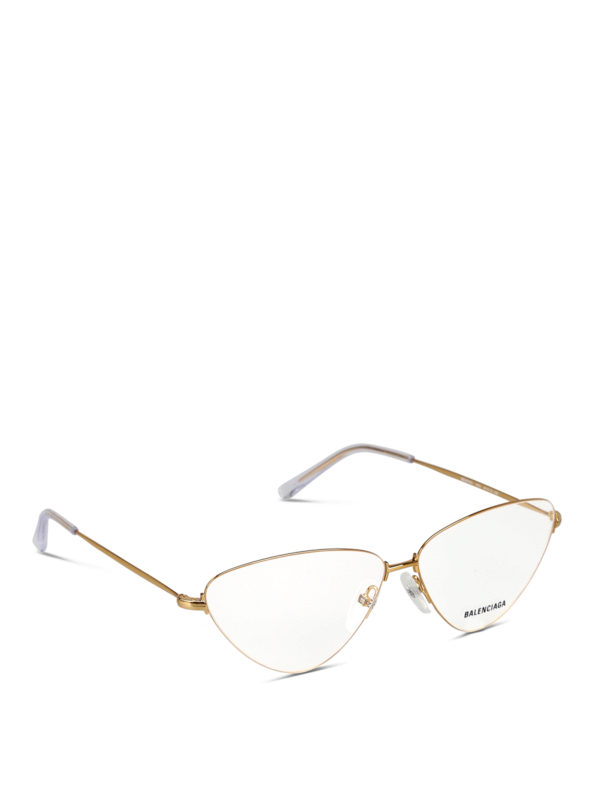 Glasses Balenciaga - Golden metal triangular eyeglasses - BB0015O003