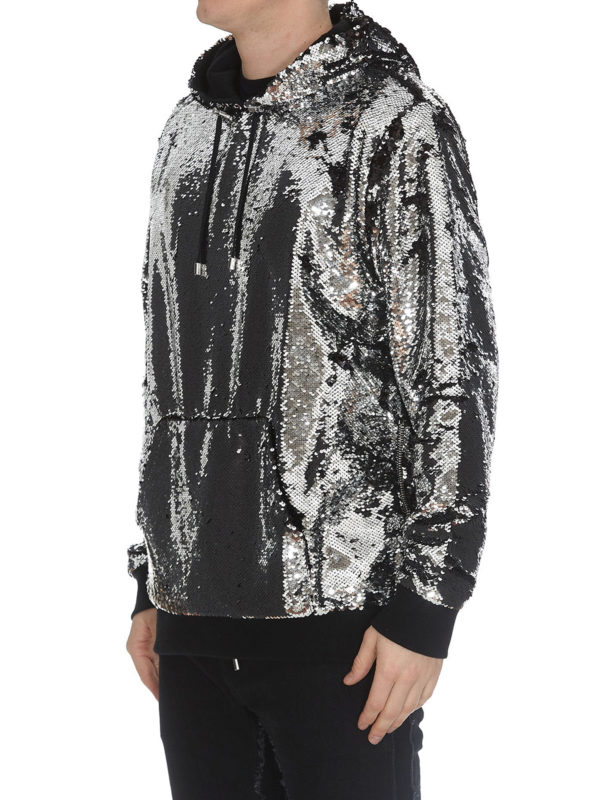 Balmain Silver-tone sequin hoodie - Black - Men | RH13669X020EAC