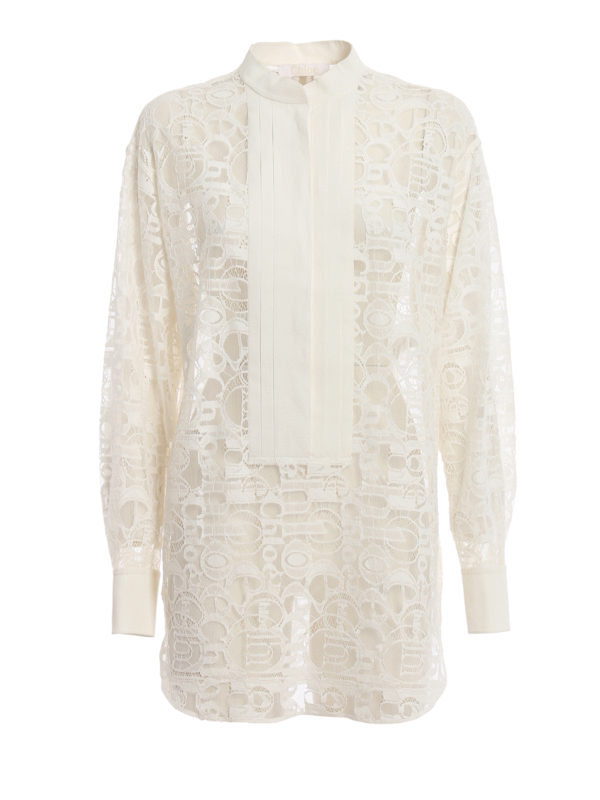 Chloe' All over logo embroidery tulle blouse | CHC19AHT11417107