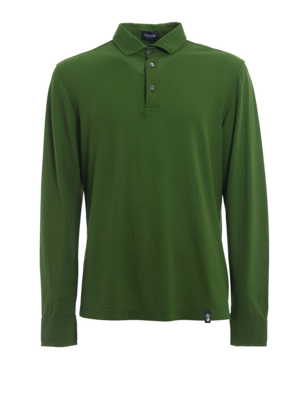 Drumohr Long sleeve bright green jersey polo shirt | DTJ204435