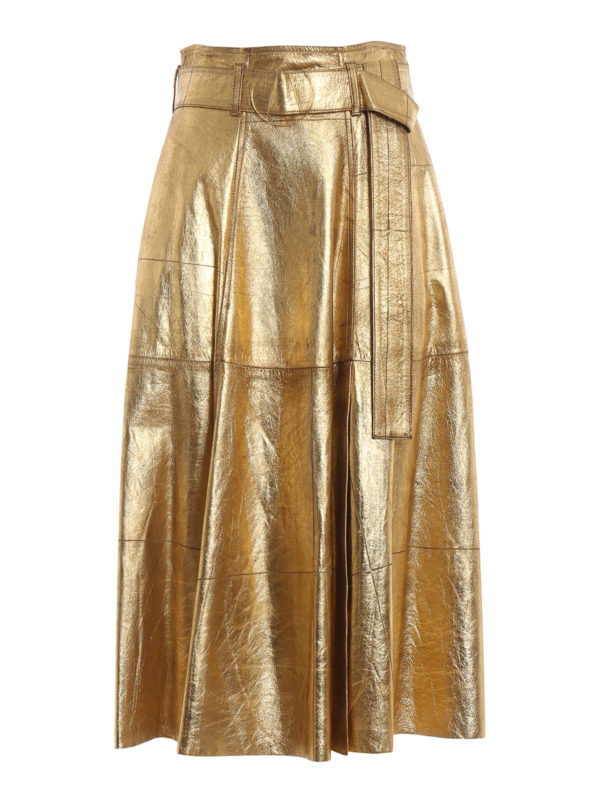 Leather skirts Golden Goose - Akemi gold-tone leather flared midi skirt ...