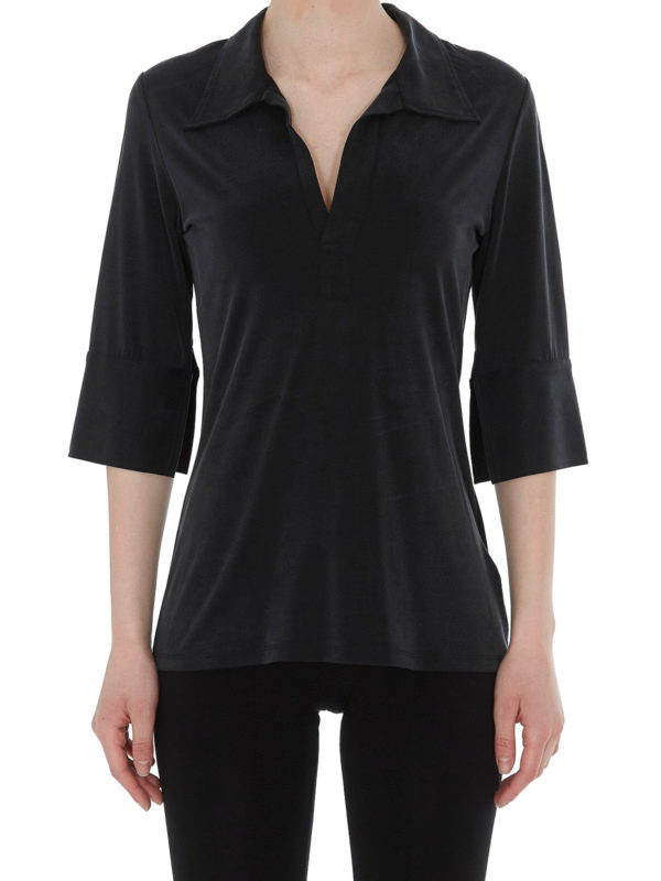 MM6 Maison Margiela Buttonless black tech satin polo shirt ...
