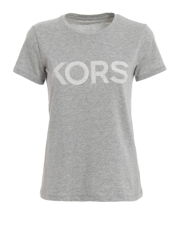 Michael Kors Studded Kors logo grey cotton T-shirt | MH85M2Y97J036