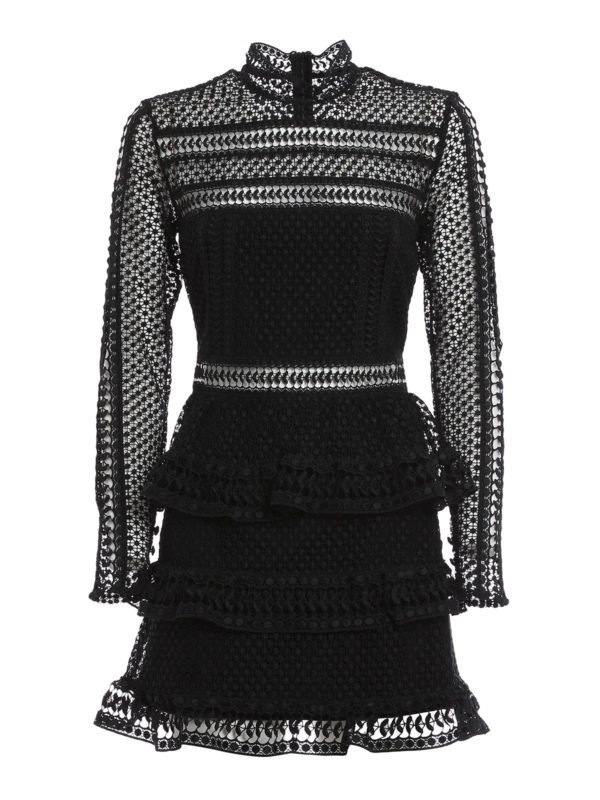 Self Portrait Tiered scallop lace dress - Black | SP8036BBLACK