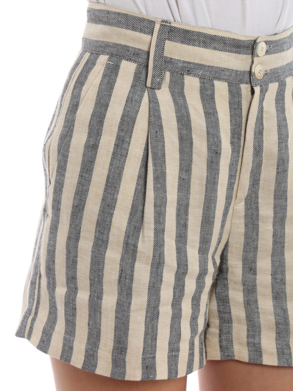 Twinset Striped linen short pants - Beige - Women | 191TT231203755