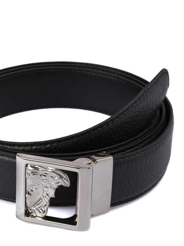Versace Collection Medusa Head black hammered leather belt ...