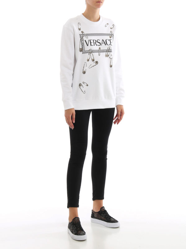 Sweatshirts & Sweaters Versace - Safety Pin and 90s logo print ...