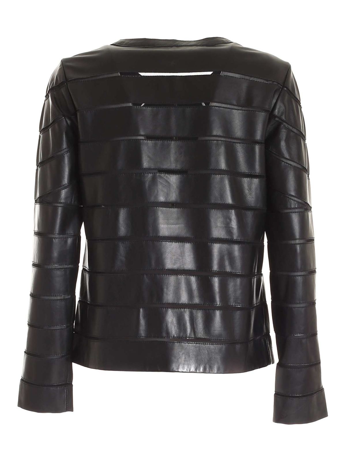 Leather jacket Clips - Nude details leather jacket in black ...
