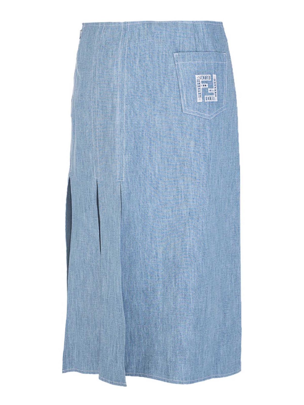 Long skirts Fendi - FF embroidery chambray skirt in light blue ...