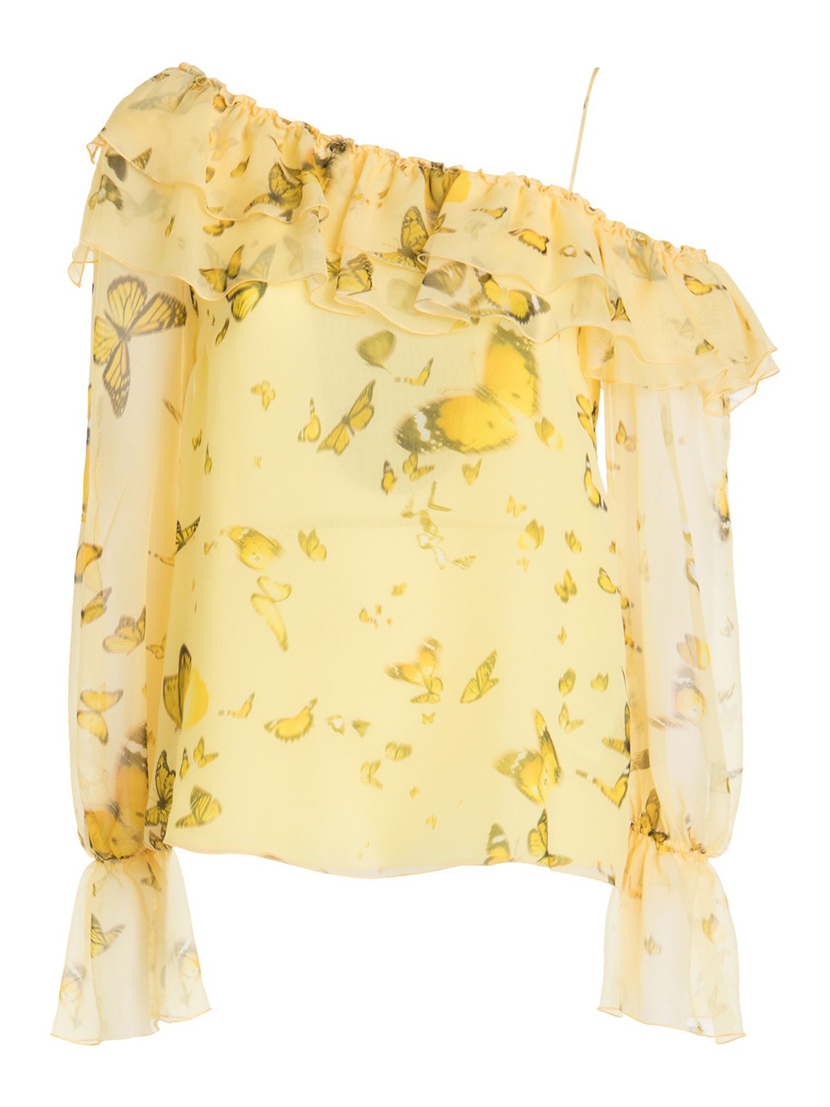 Blumarine Ruffled butterfly print silk blouse - Women|22522800125