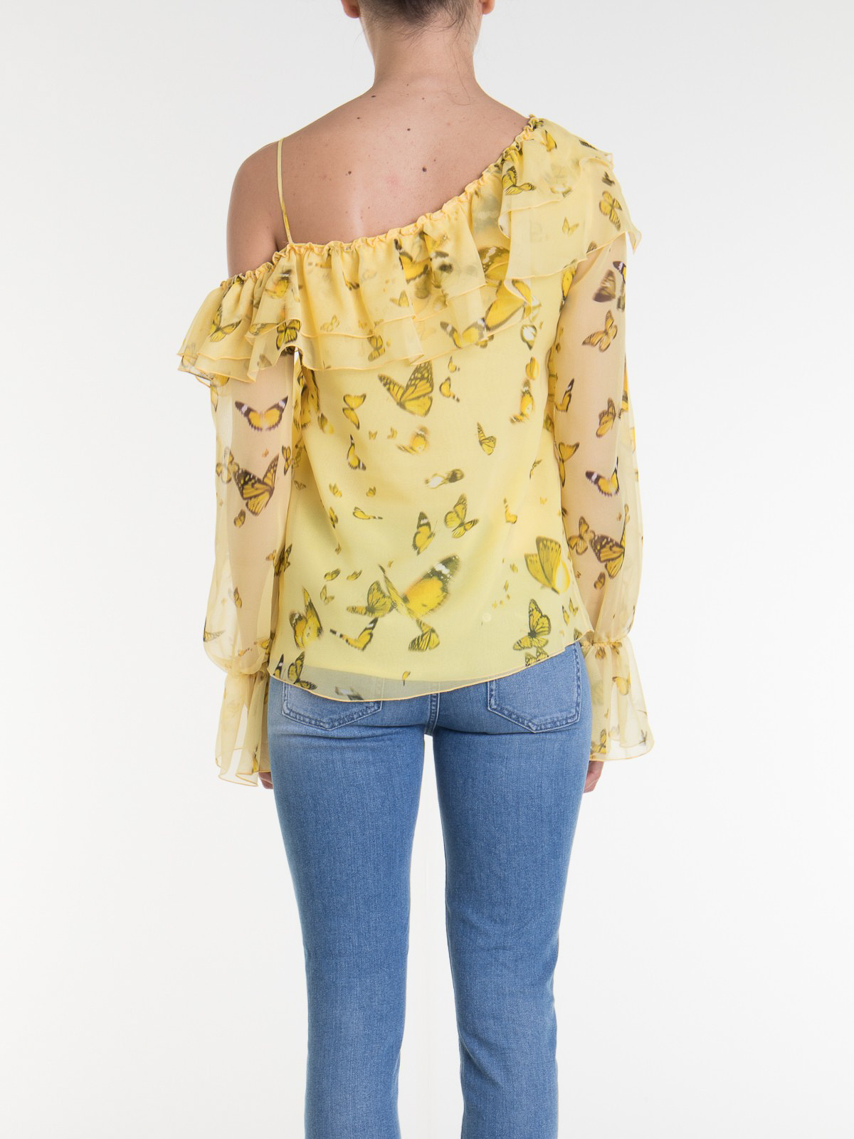 Blumarine Ruffled butterfly print silk blouse - Women|22522800125