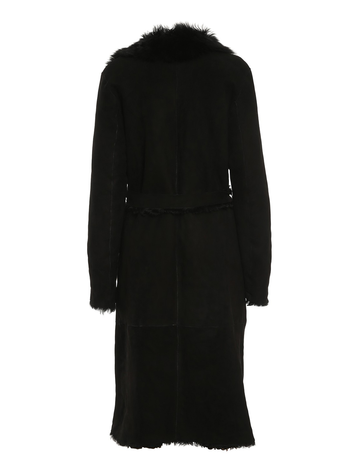 Salvatore Santoro Belted shearling coat - Black | 41011DNERO