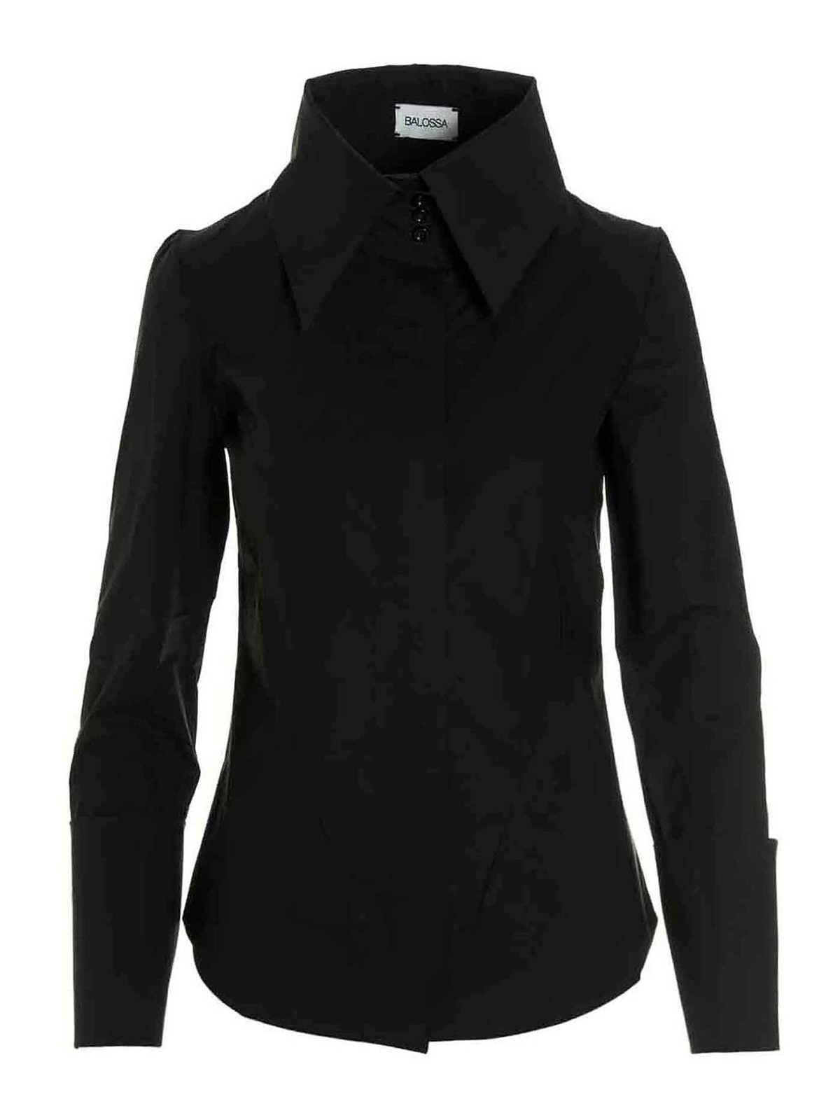 Balossa Wide collar shirt - Black - Women|BA017BLACK | thebs.com