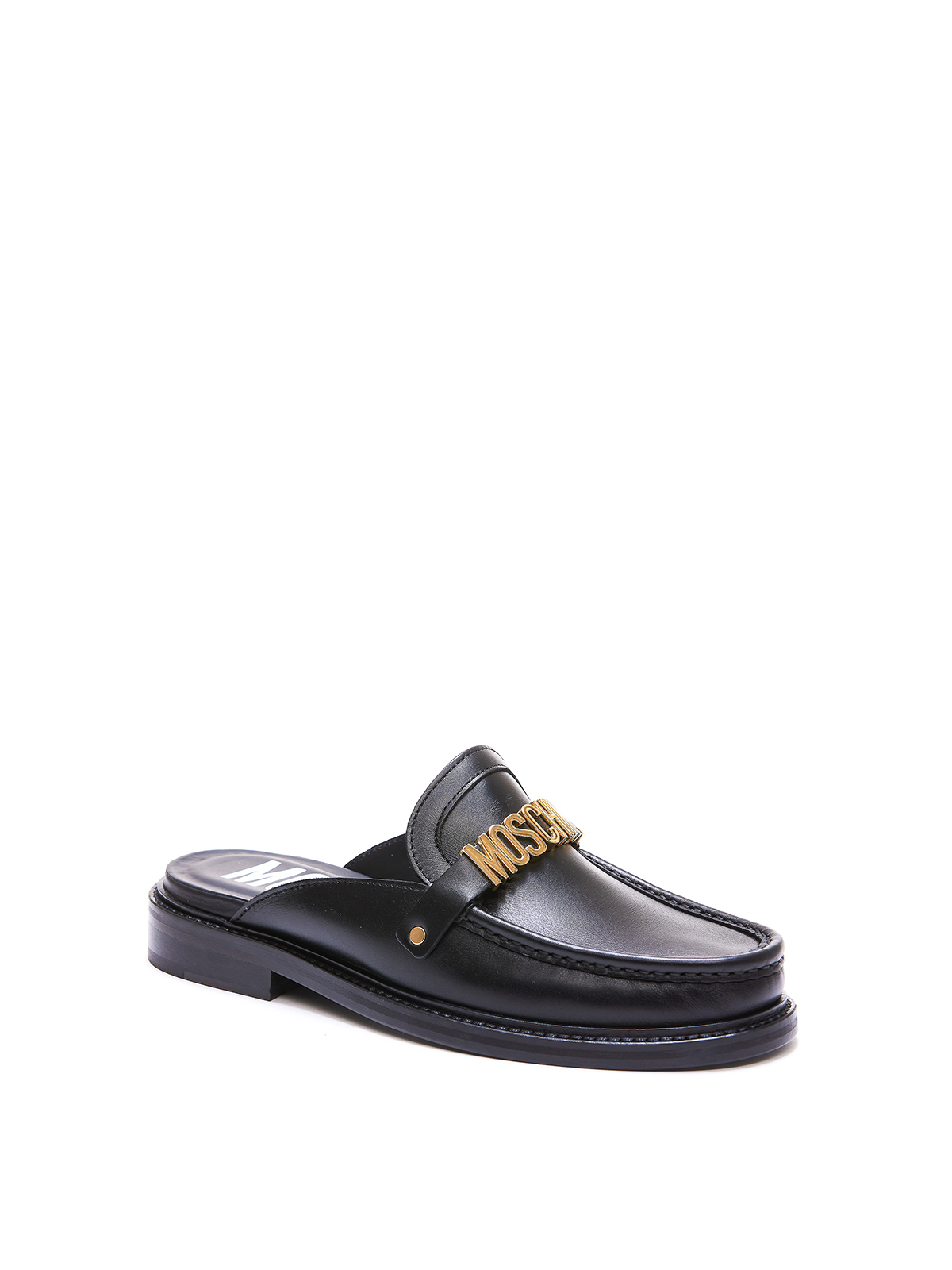 Mules shoes Moschino - Metal logo lettering leather mules ...