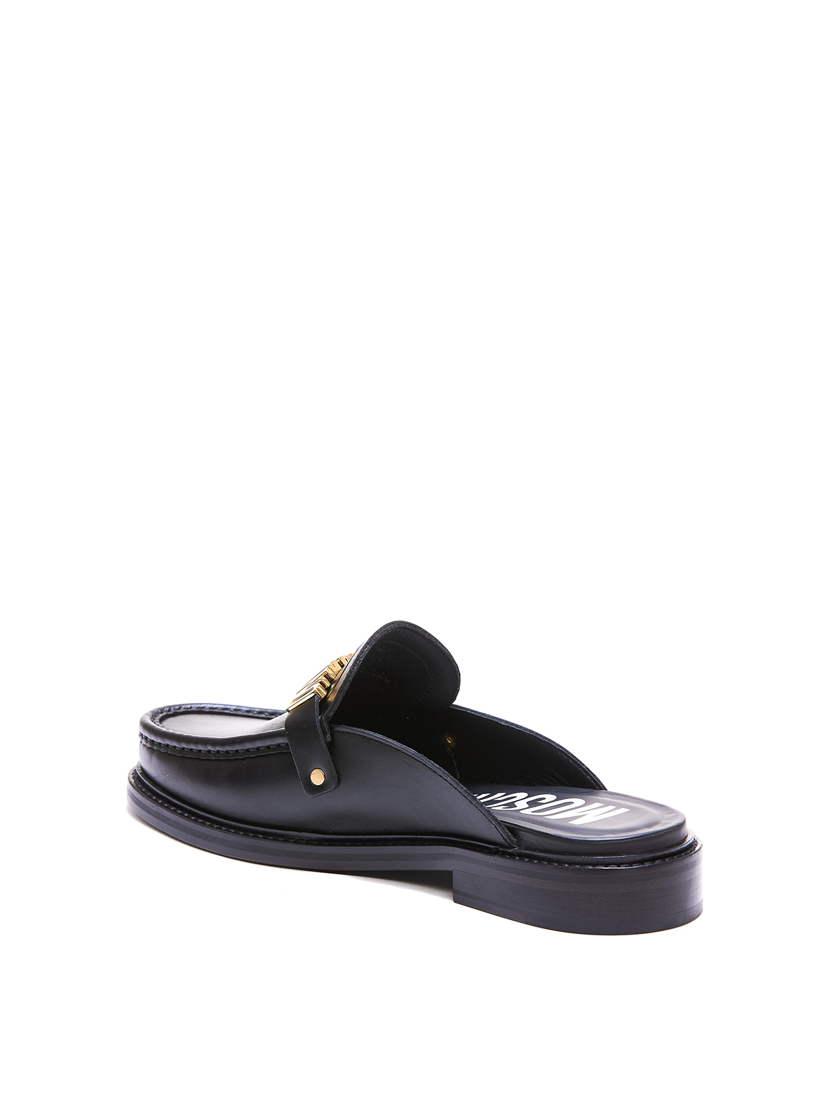 Mules shoes Moschino - Metal logo lettering leather mules ...