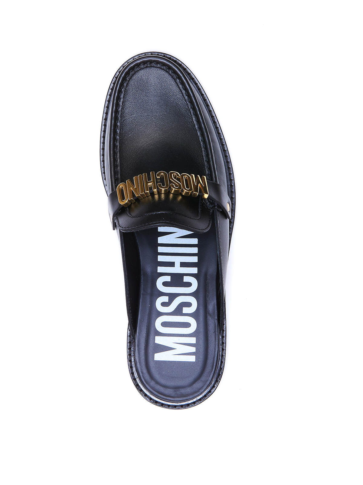 Mules shoes Moschino - Metal logo lettering leather mules ...