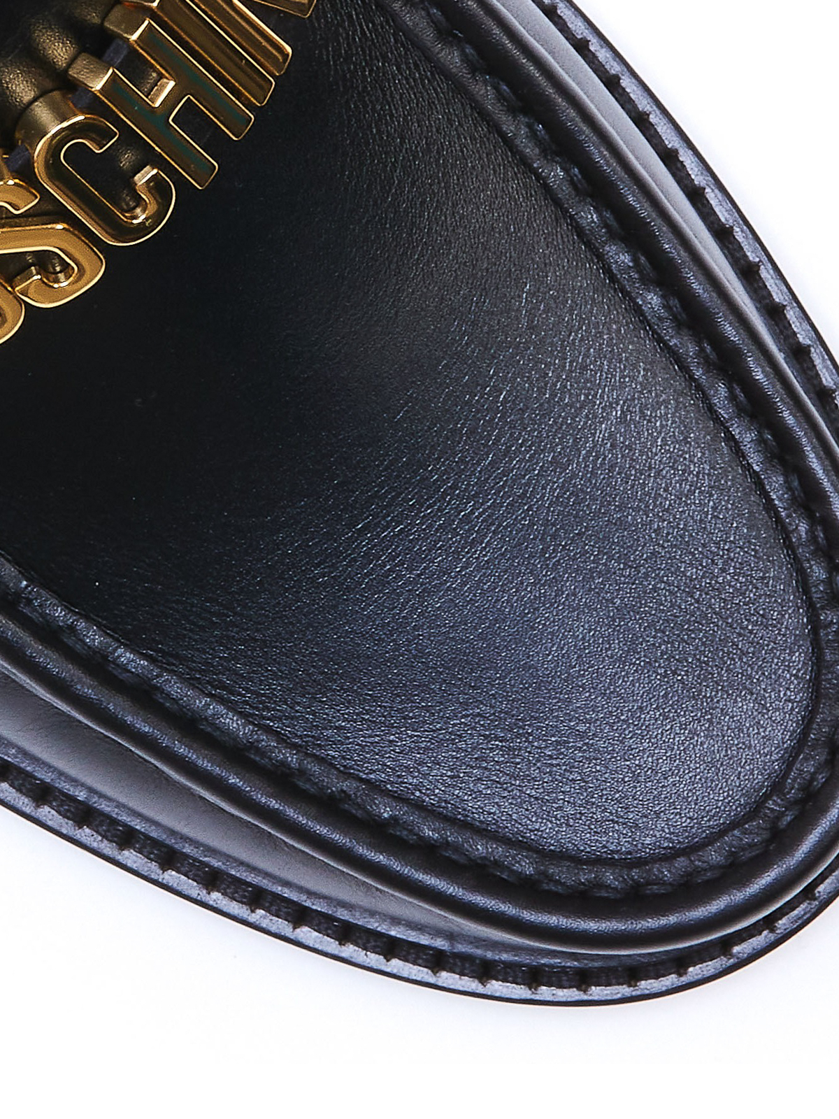 Mules shoes Moschino - Metal logo lettering leather mules ...