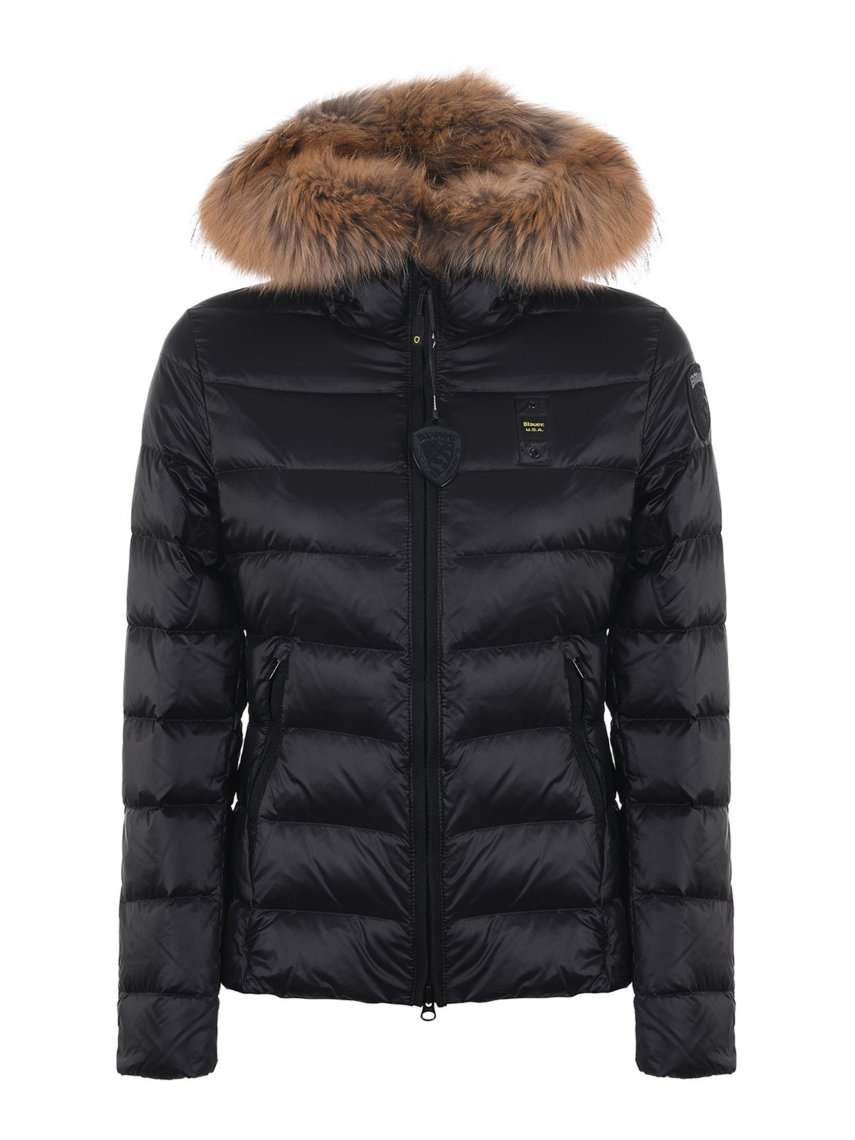 Padded jackets Blauer - Fur trimmed quilted hooded puffer jacket ...