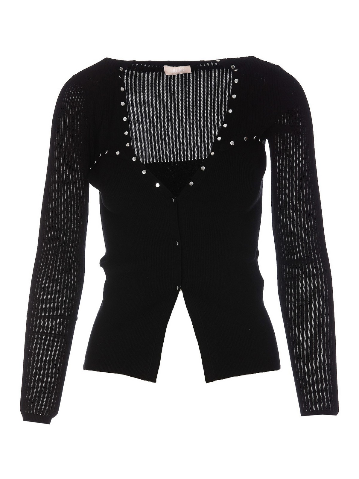 Liu Jo Ribbed cardigan with sheer effect and studs | WA3240MS99E22222
