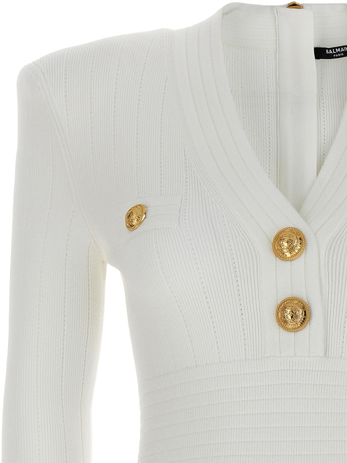 Knee length dresses Balmain - Logo button knit dress - BF1R8059KB070FA
