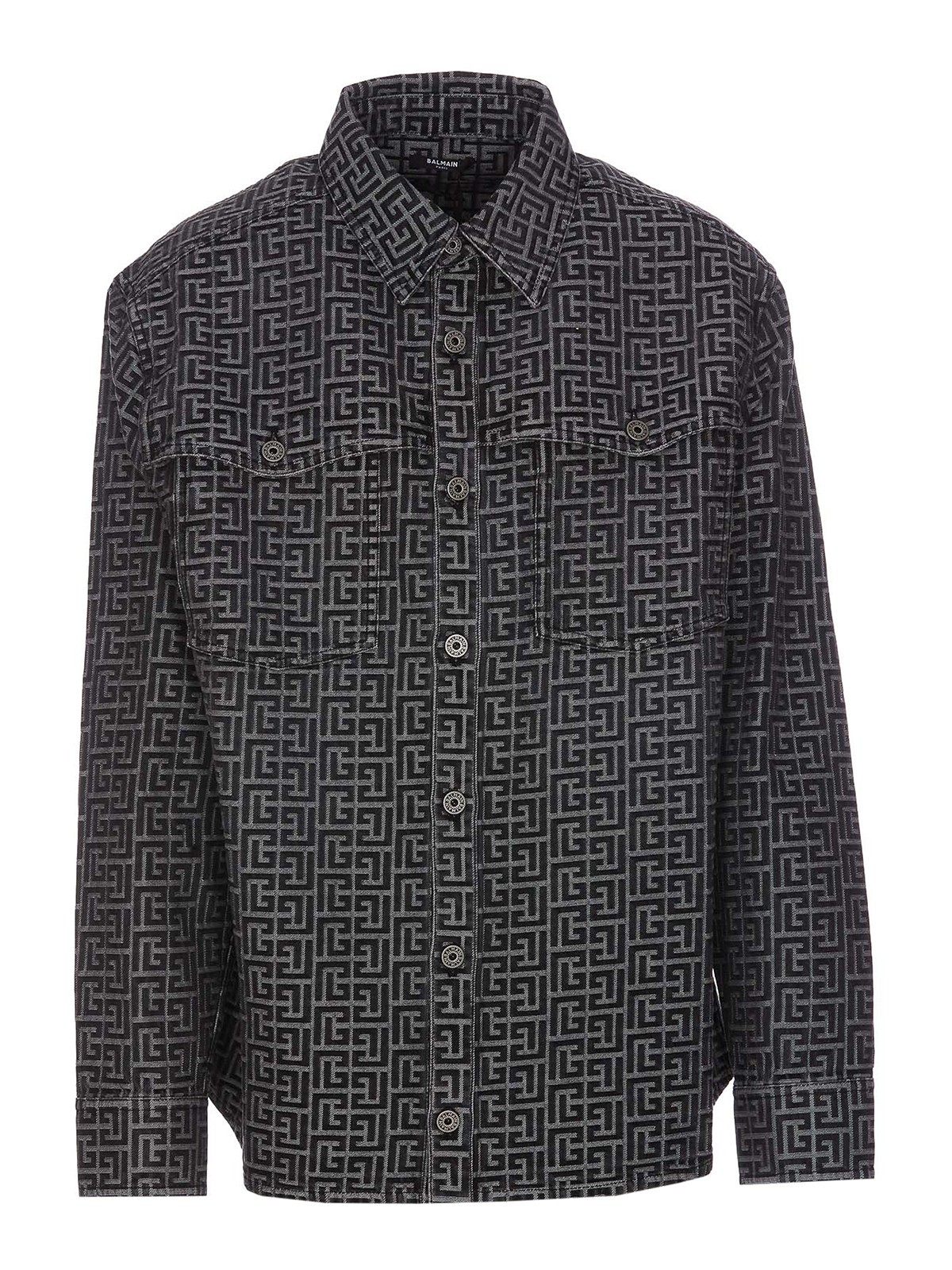 Shirts Balmain - Jacquard monogram denim shirt - HC088DD680PC | thebs.com