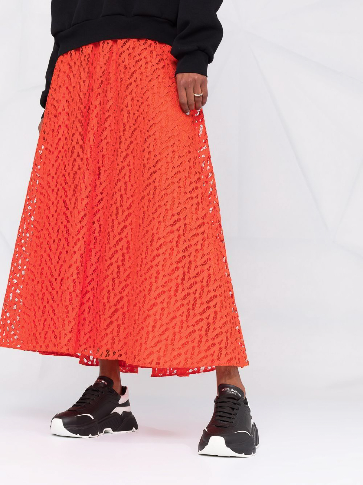 Valentino Garavani Orange embroidered flared skirt | XB3RA8K36W1O21