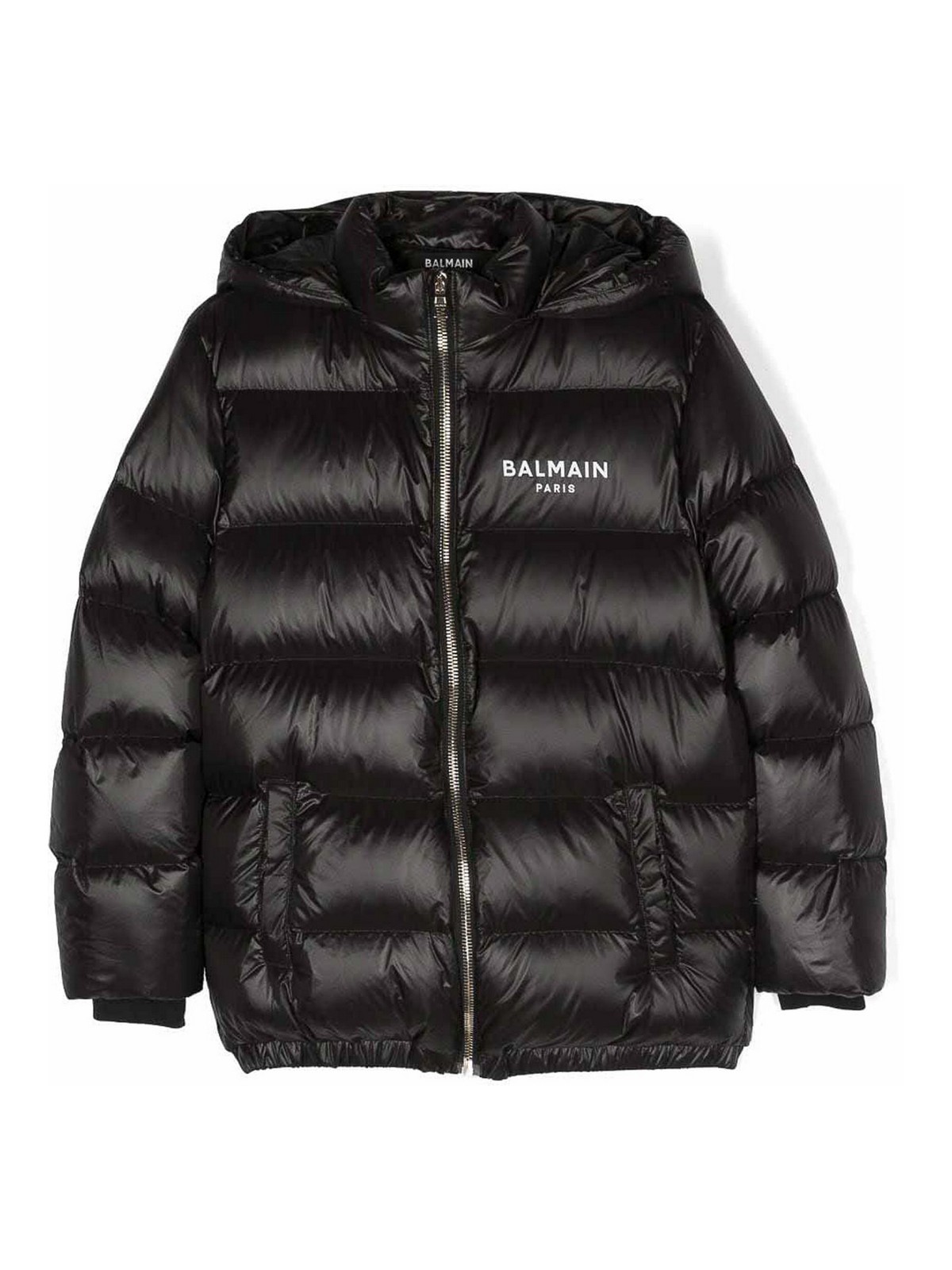 Balmain Black nylon down feather jacket with hood|BT2P00N0013930