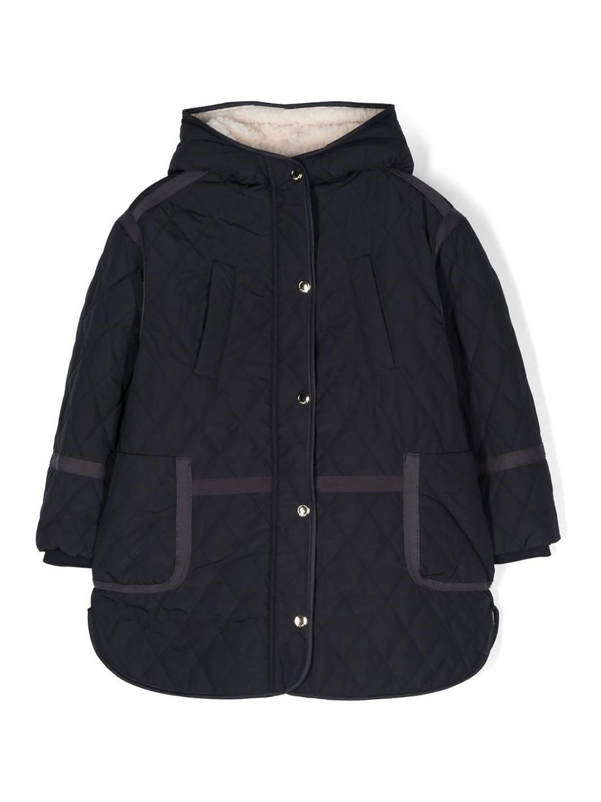 Casual jackets Chloe' - Navy Blue Padded Jacket with Hood for Girls ...