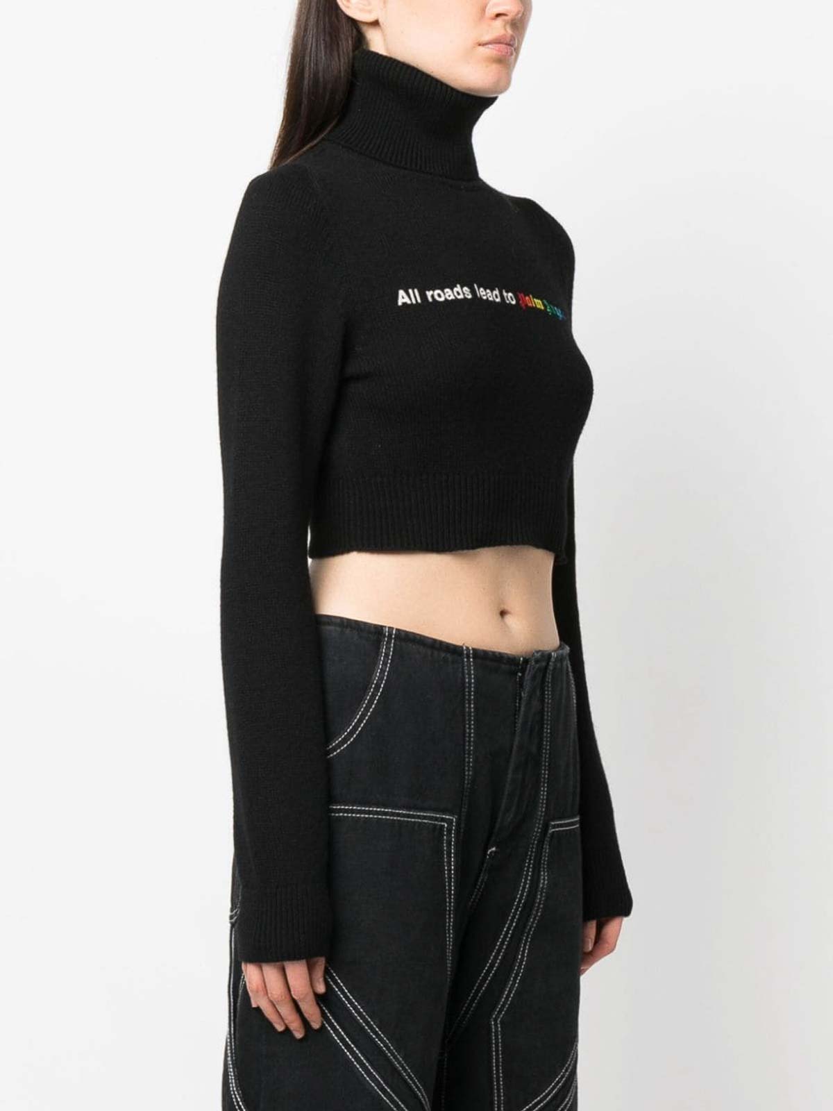 Palm Angels All Roads Cropped Jumper - Black | PWHF024F23KNI0021001