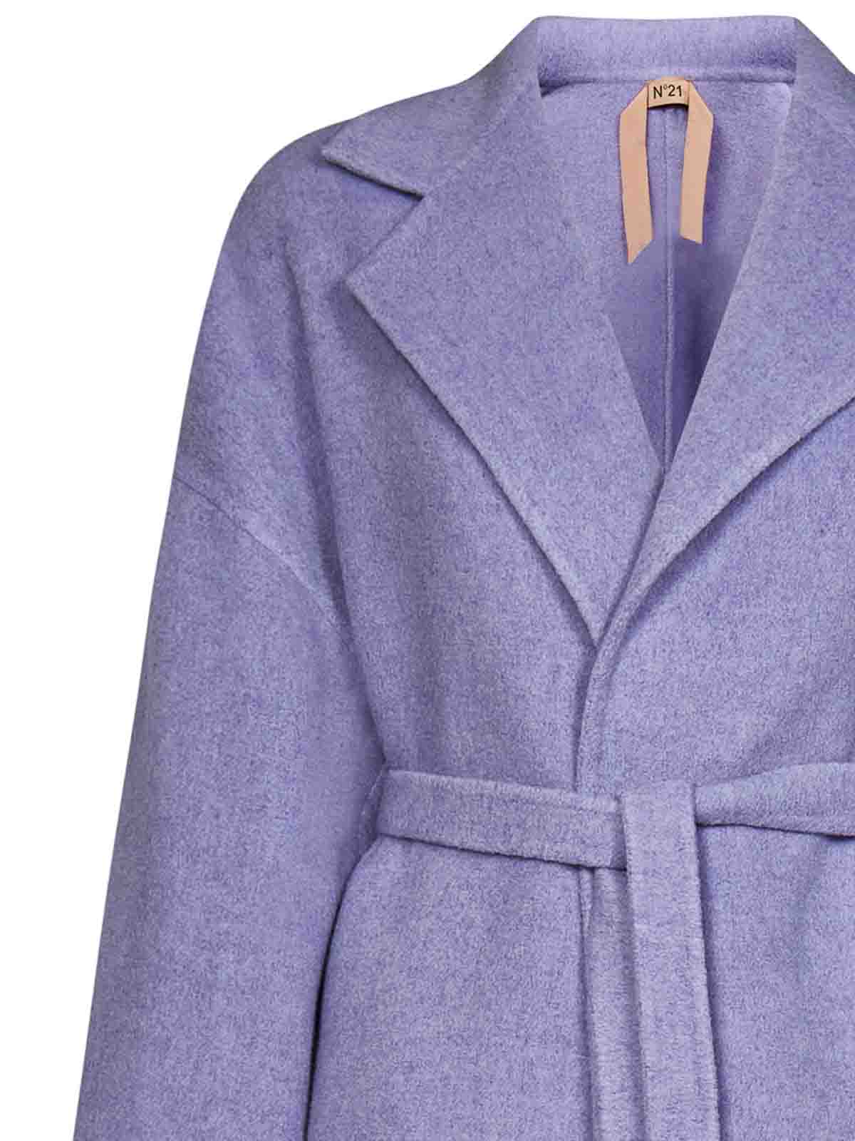 Short coats N°21 - Lilac Wool Blend Wrap Coat with Belt - O03131607881