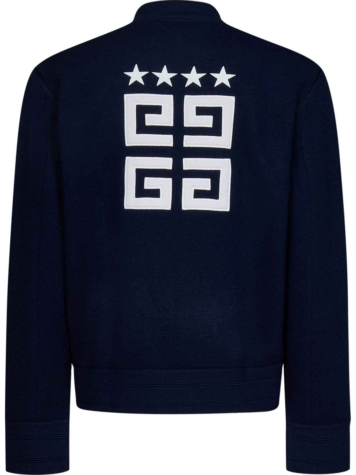 Givenchy Wool Bomber Jacket with 4G Stars - Blue | BM014A4YFP499