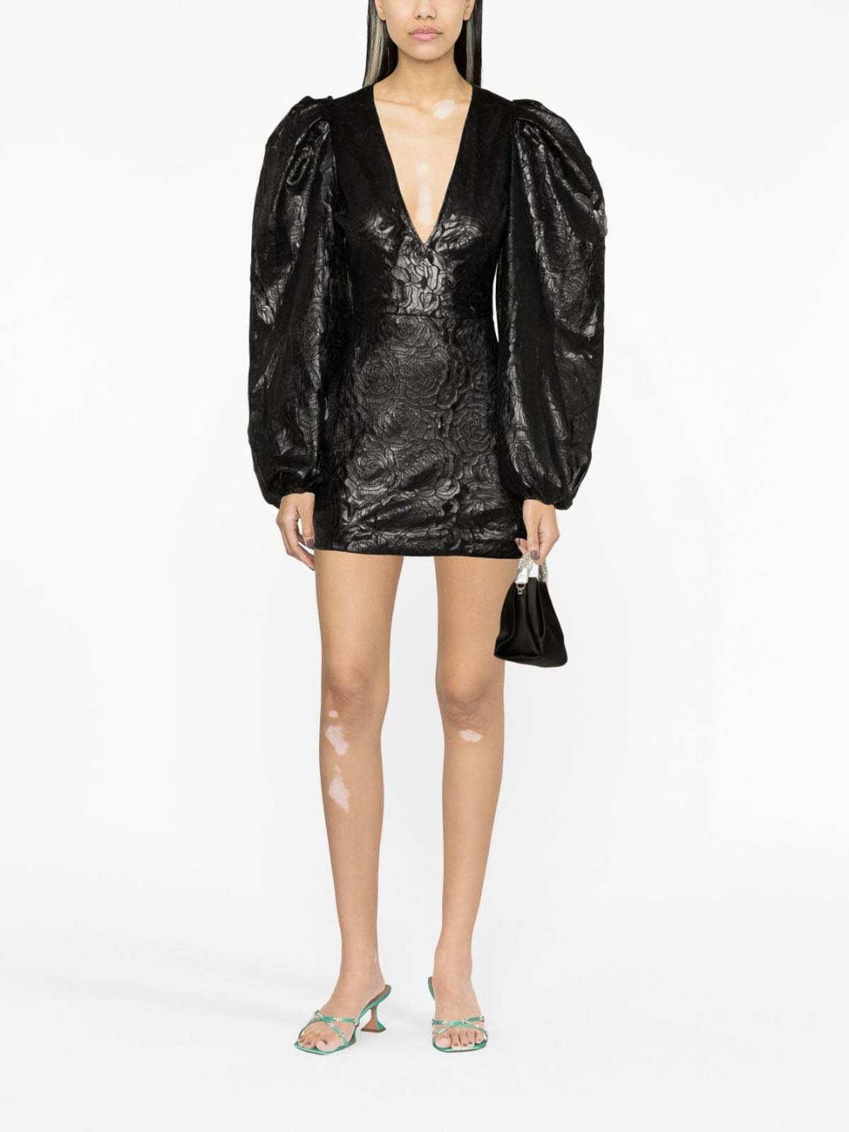 Rotate Birger Christensen Floral V-Neck Minidress | 1101411001000BLACK