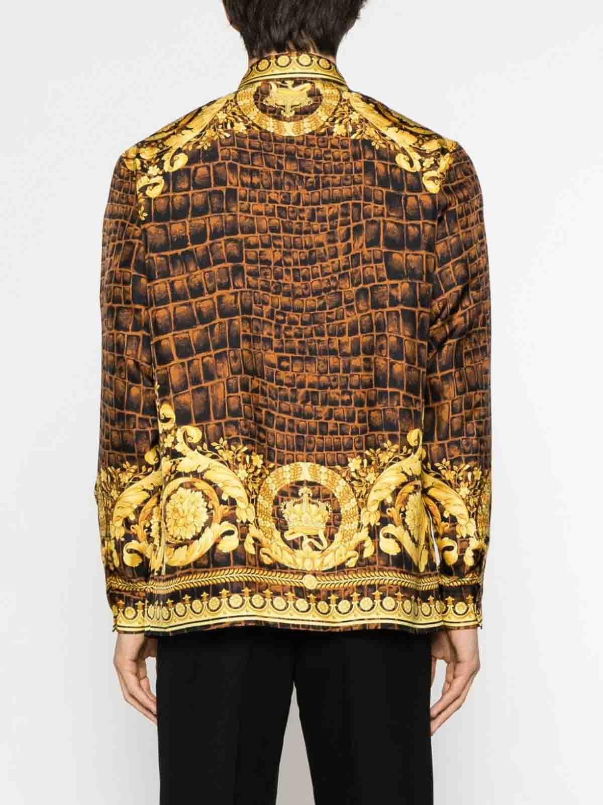 Versace Caramel Brown Baroccodile-Print Shirt | 10121411A085355X330