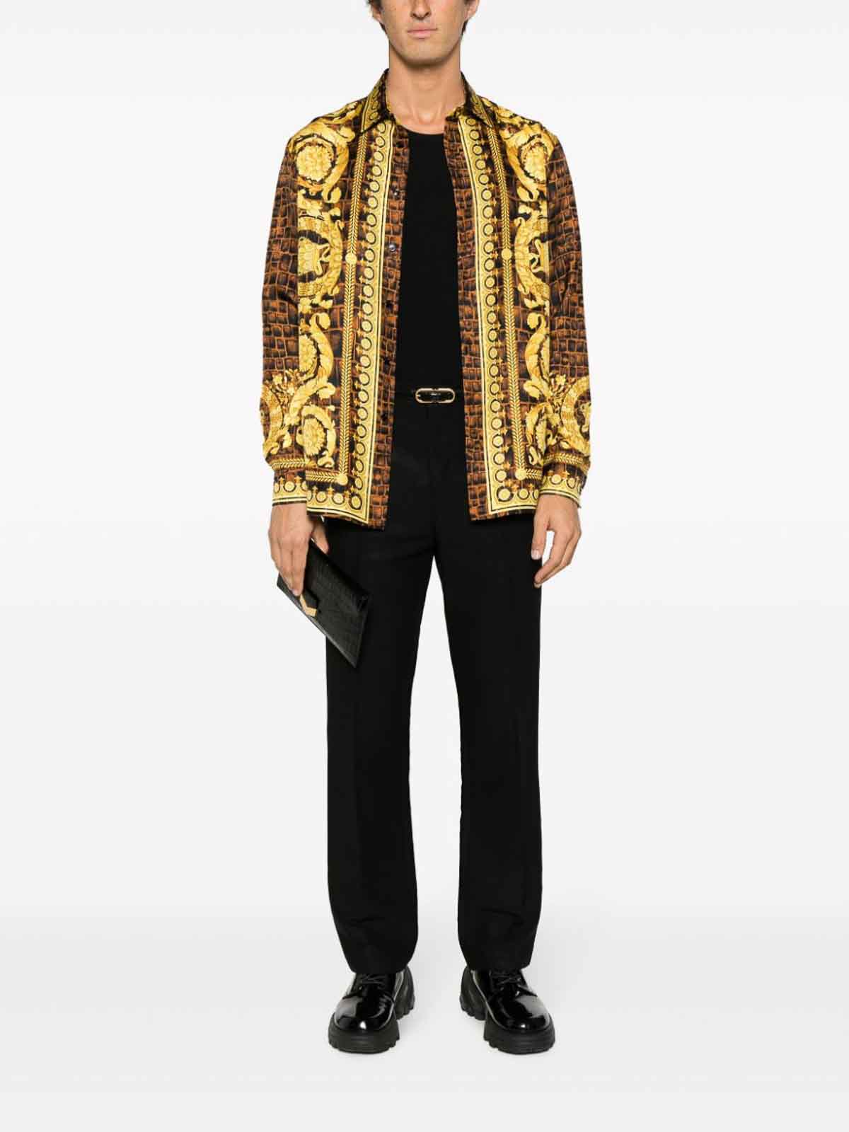 Versace Caramel Brown Baroccodile-Print Shirt | 10121411A085355X330