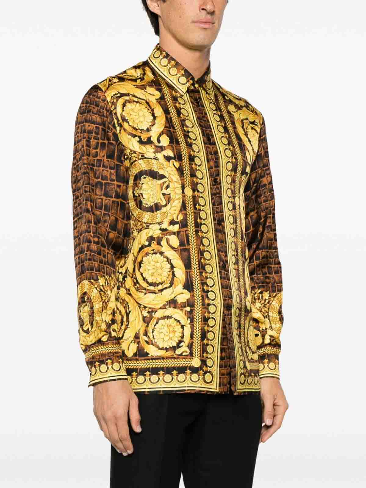 Versace Caramel Brown Baroccodile-Print Shirt | 10121411A085355X330