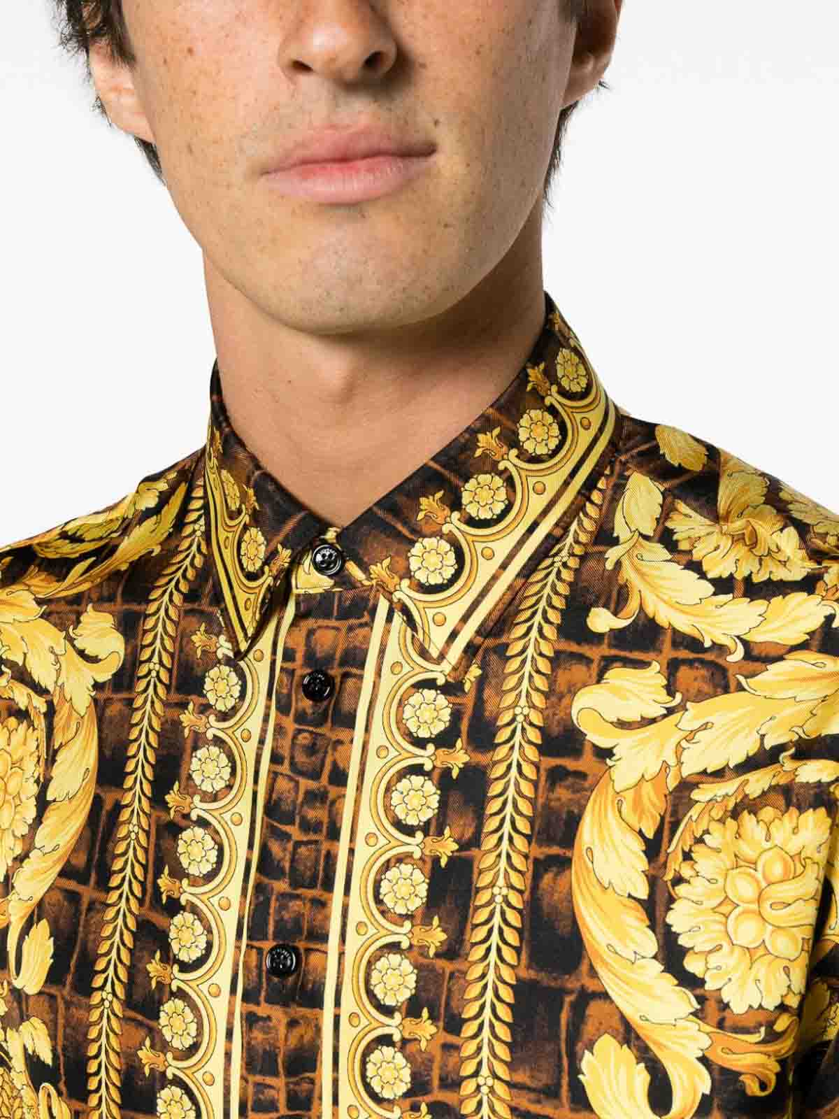 Versace Caramel Brown Baroccodile-Print Shirt | 10121411A085355X330