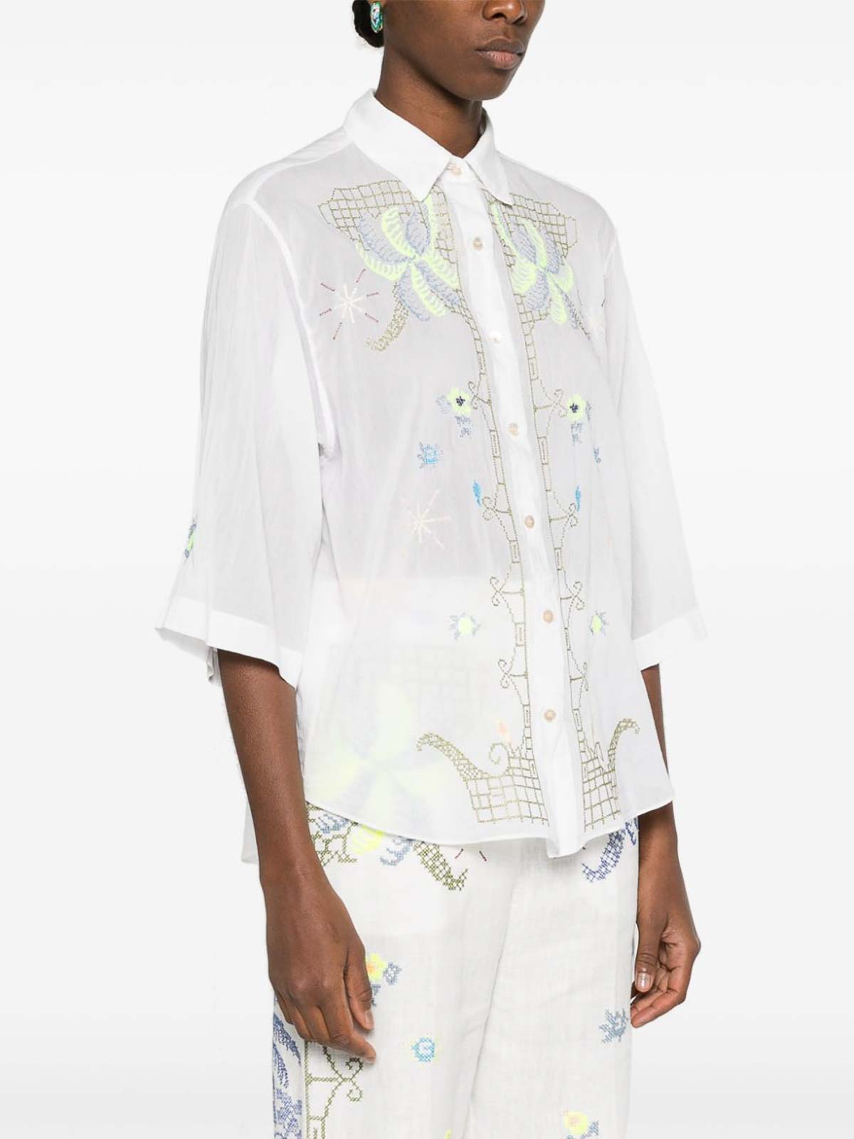 Shirts Forte Forte - Half-Sleeved Voile Shirt With Eden Embroidery ...