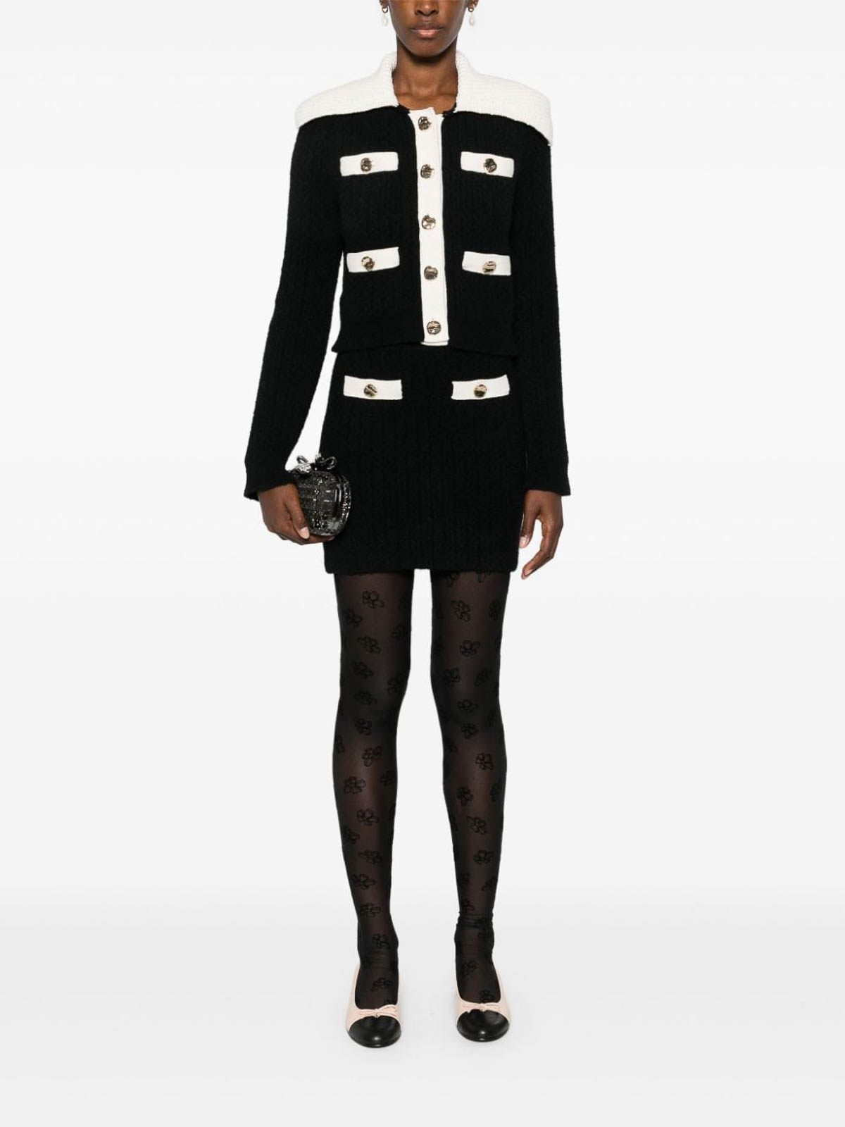 Self Portrait Patch Pockets Knitted Miniskirt | AW24074SKBBLK