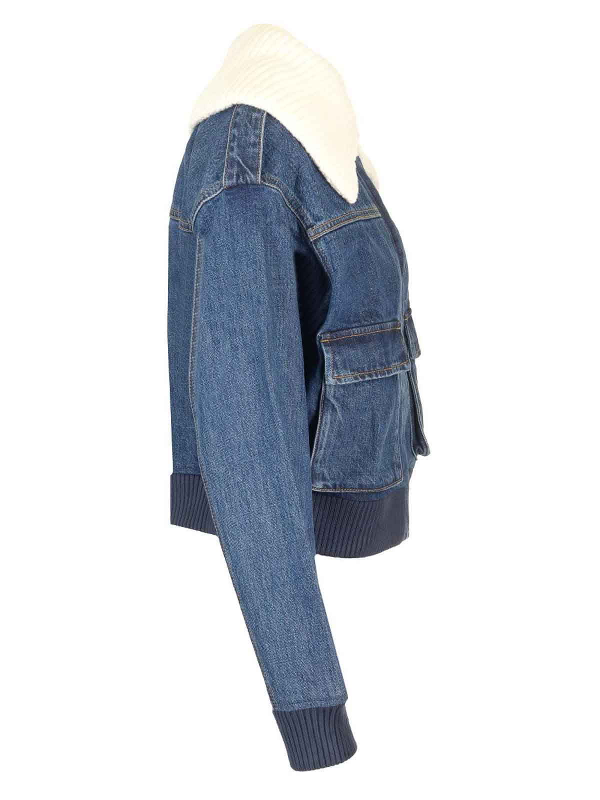 Self Portrait Bomber Style Denim Jacket - Blue | RS25818JBLBLUE