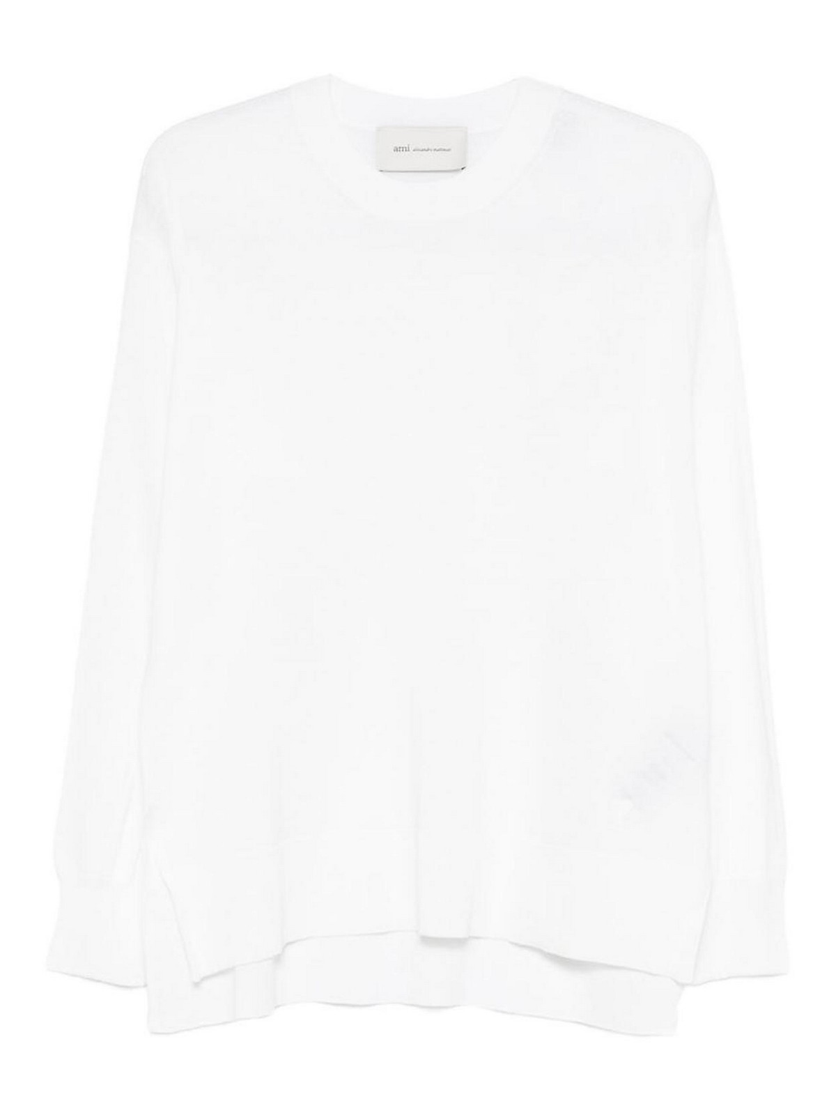 Ami Paris Pull Col Rond - Blanc - Blanc - Femme|UKS856KN0066136