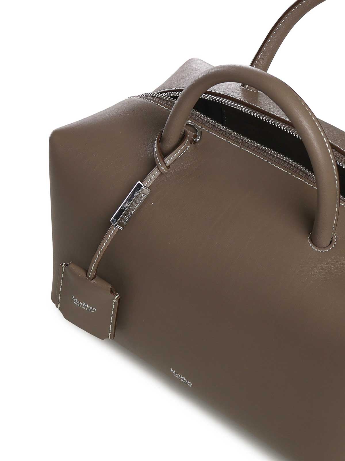 Max Mara Medium Leather Satchel Bag - Taupe|261451104160002E15