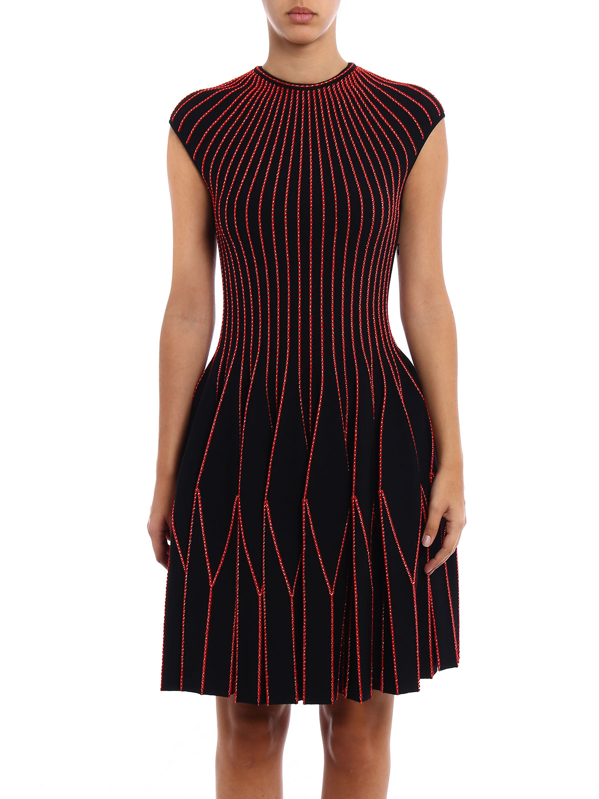 Alexander Mcqueen Red piping short sleeves dress | 493380Q1WHG1056