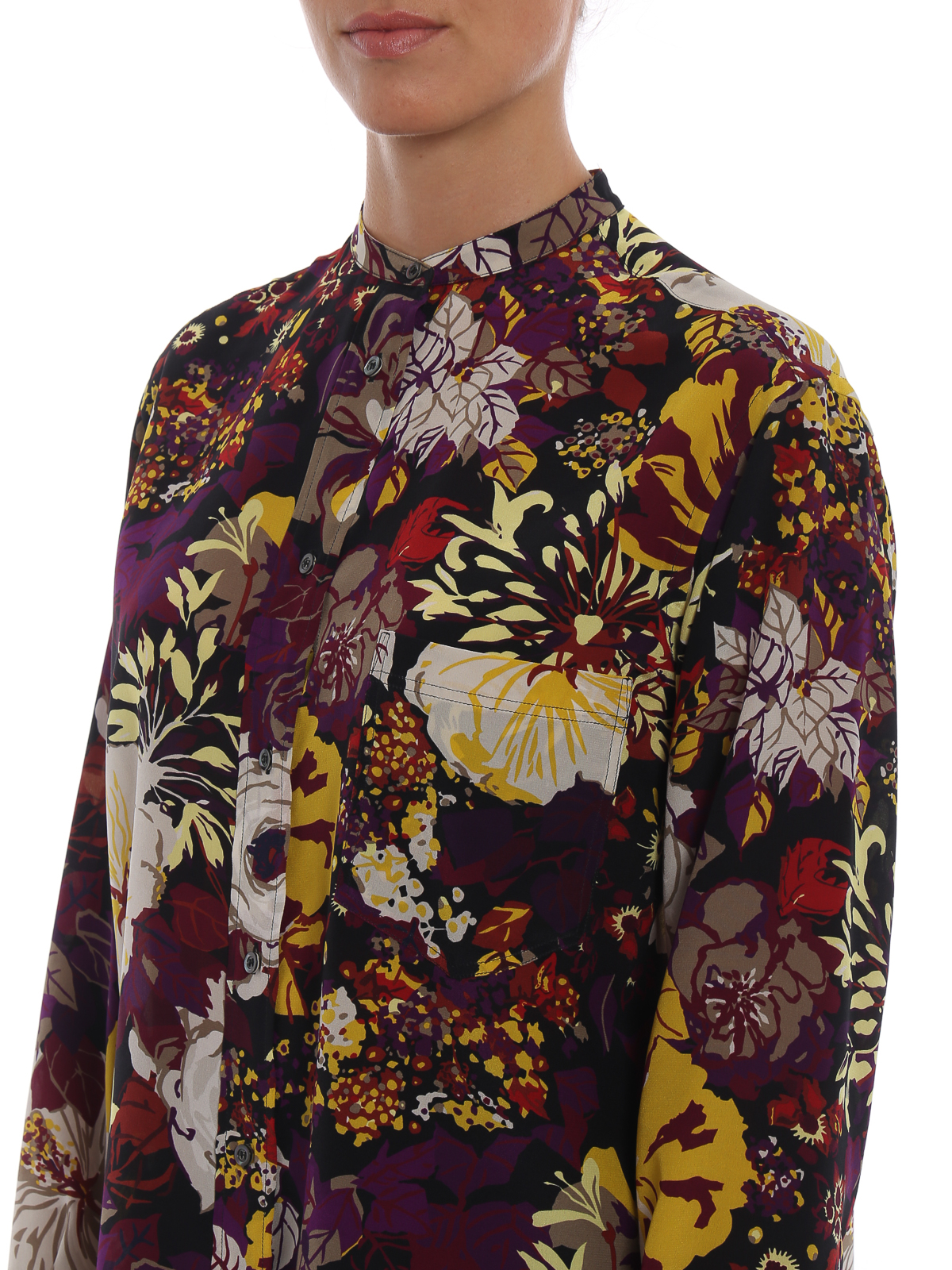 Shirts Aspesi - Flower print silk guru collar shirt - 5430A32326241