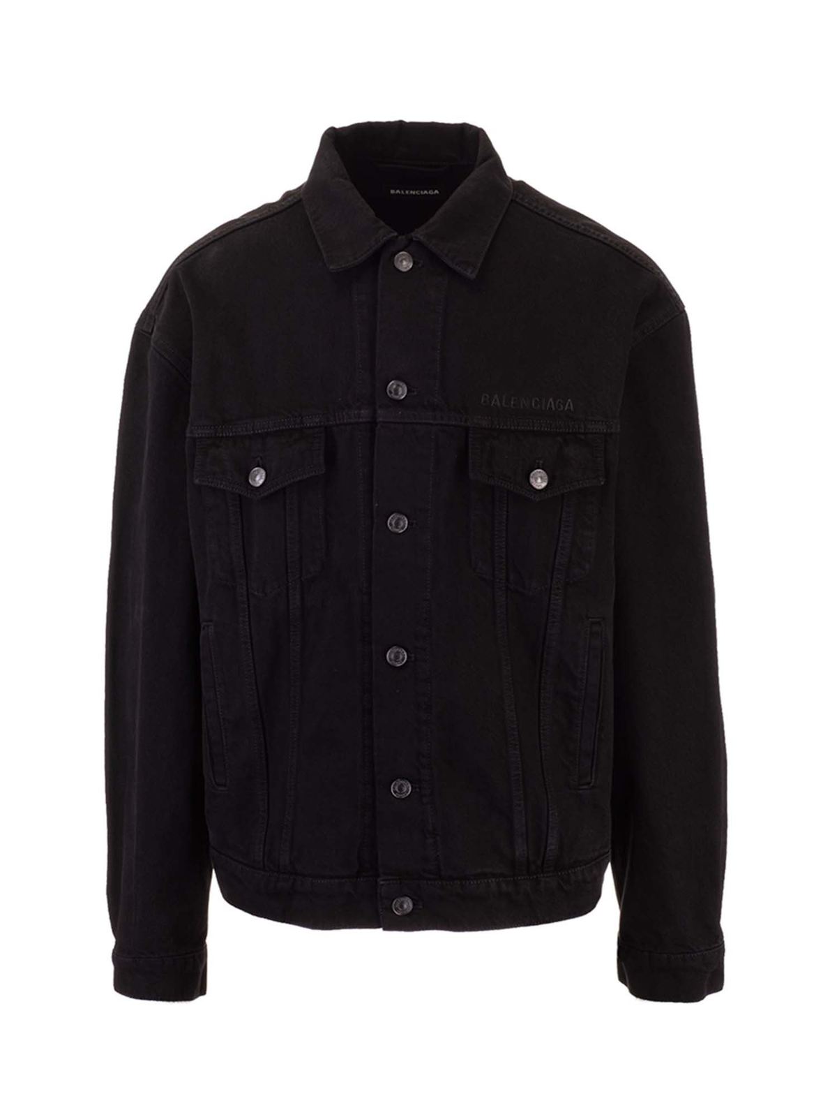 Balenciaga Logo embroidered denim jacket in black | 643804TDW141105