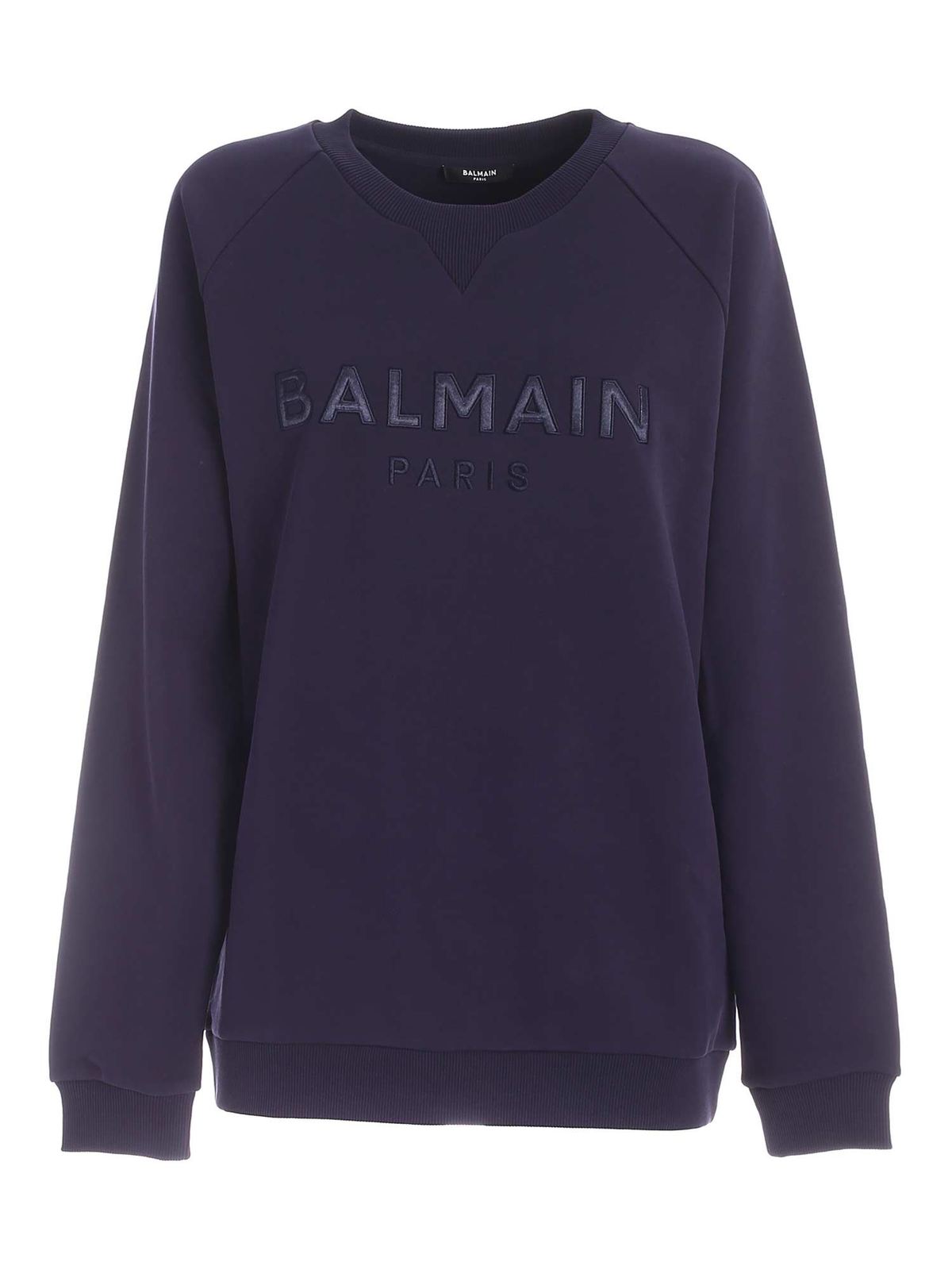 Balmain Felpa con patch logo color indaco Blu | UF03691I4976UC