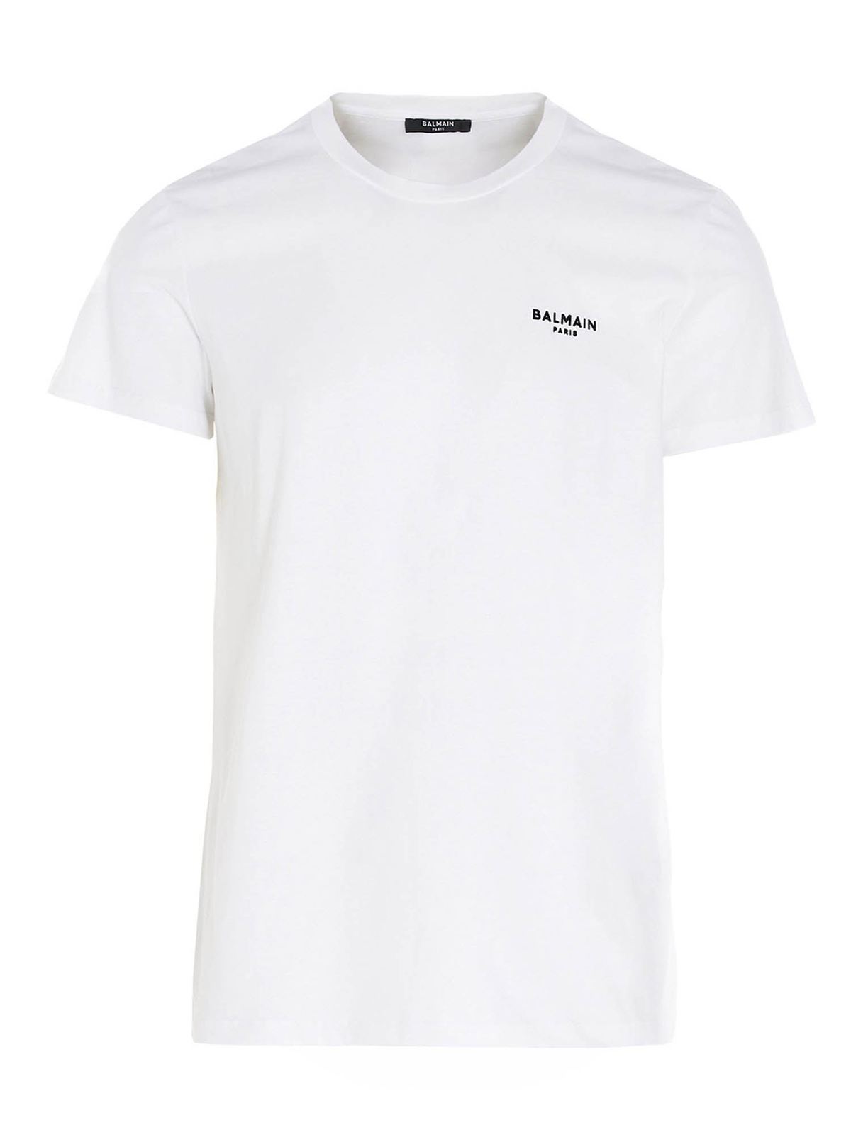 Balmain Flocked logo t-shirt in white - White | VH1EF000B069GAB