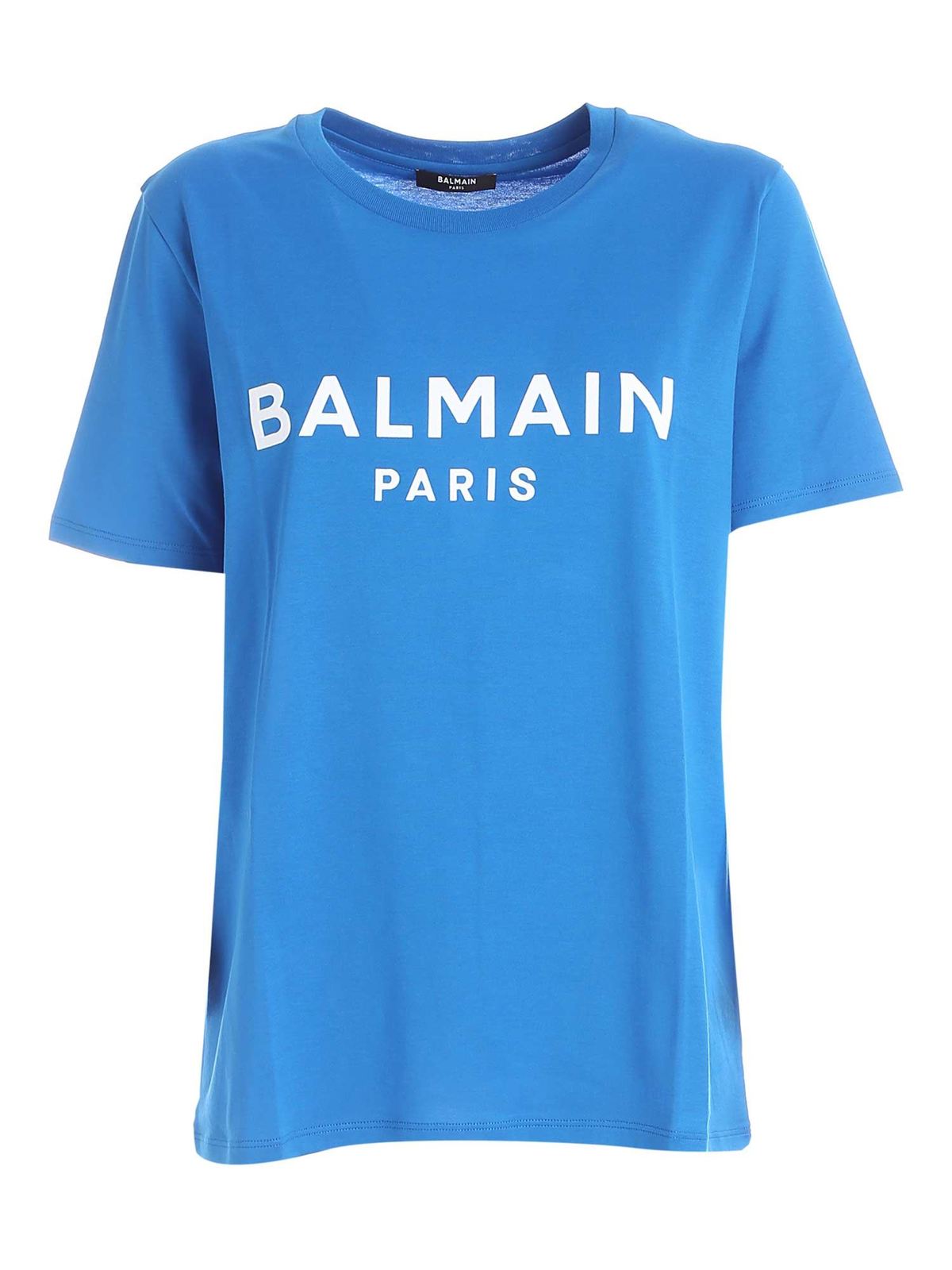 Balmain White lock logo T-shirt in blue - Blue | UF01350I617SCG