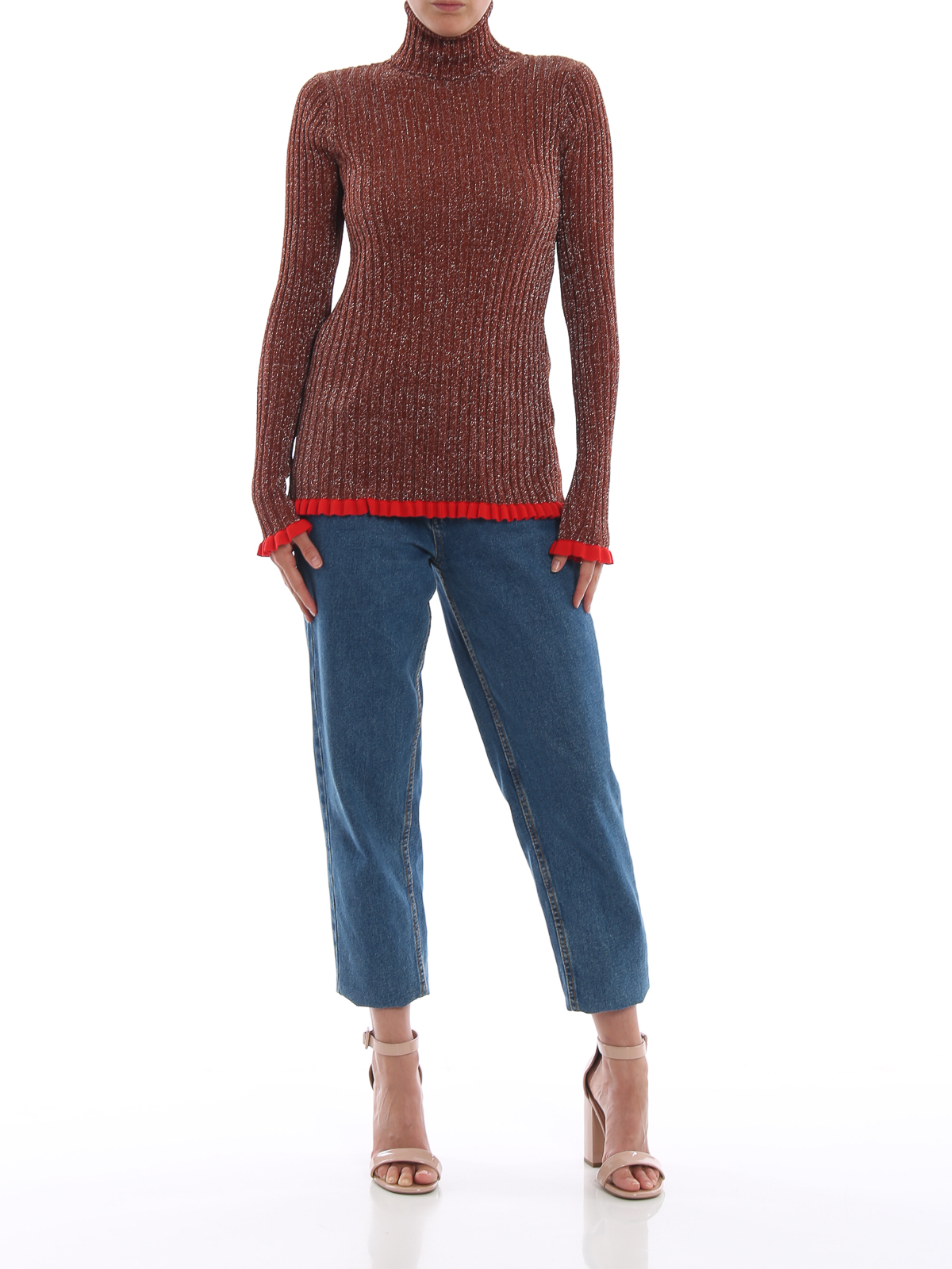 Chloe' All-over lurex inserts ribbed slim turtleneck | CHC18AMP57630237