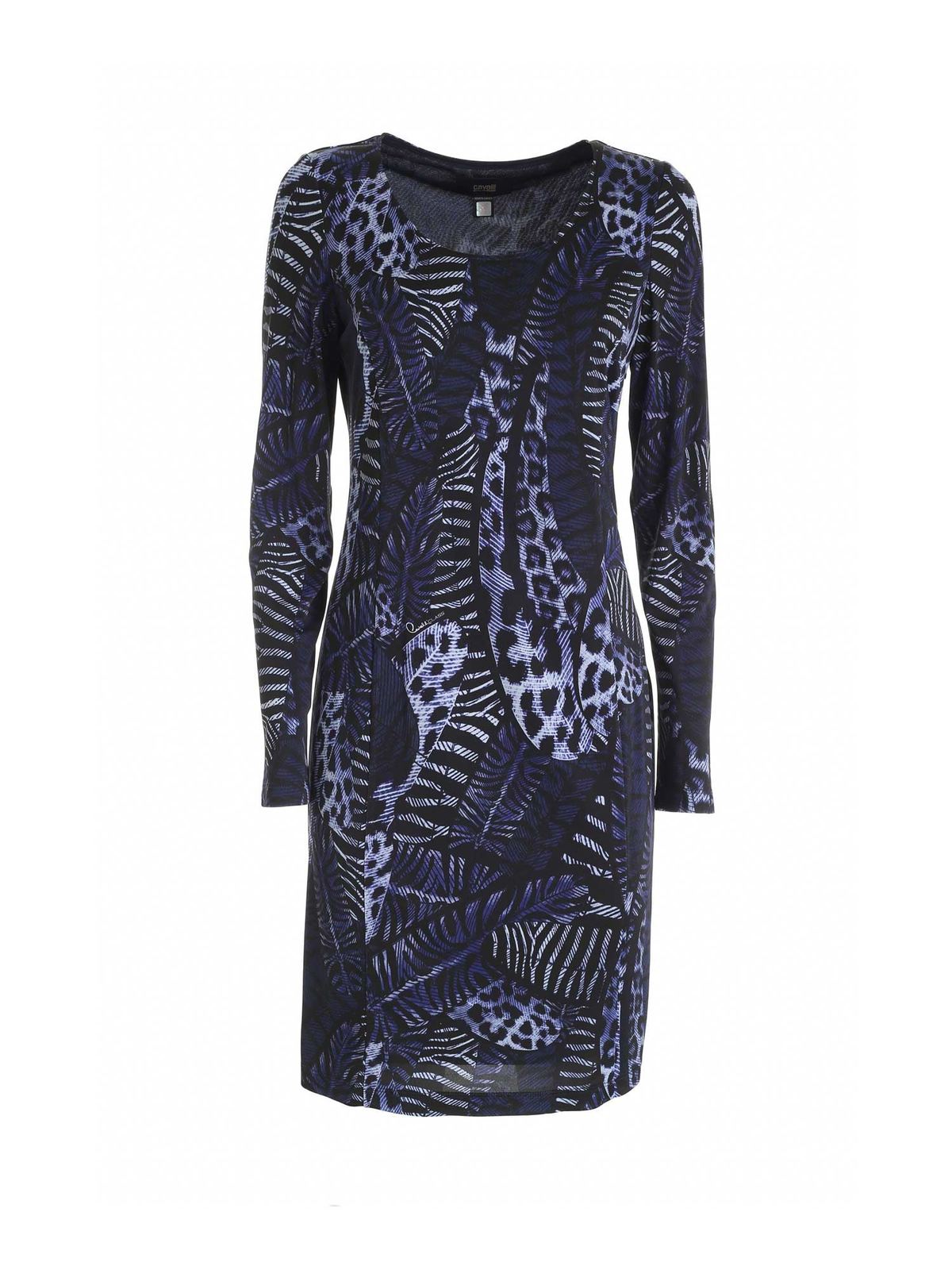 Class Roberto Cavalli Feathers print dress in black and blue ...