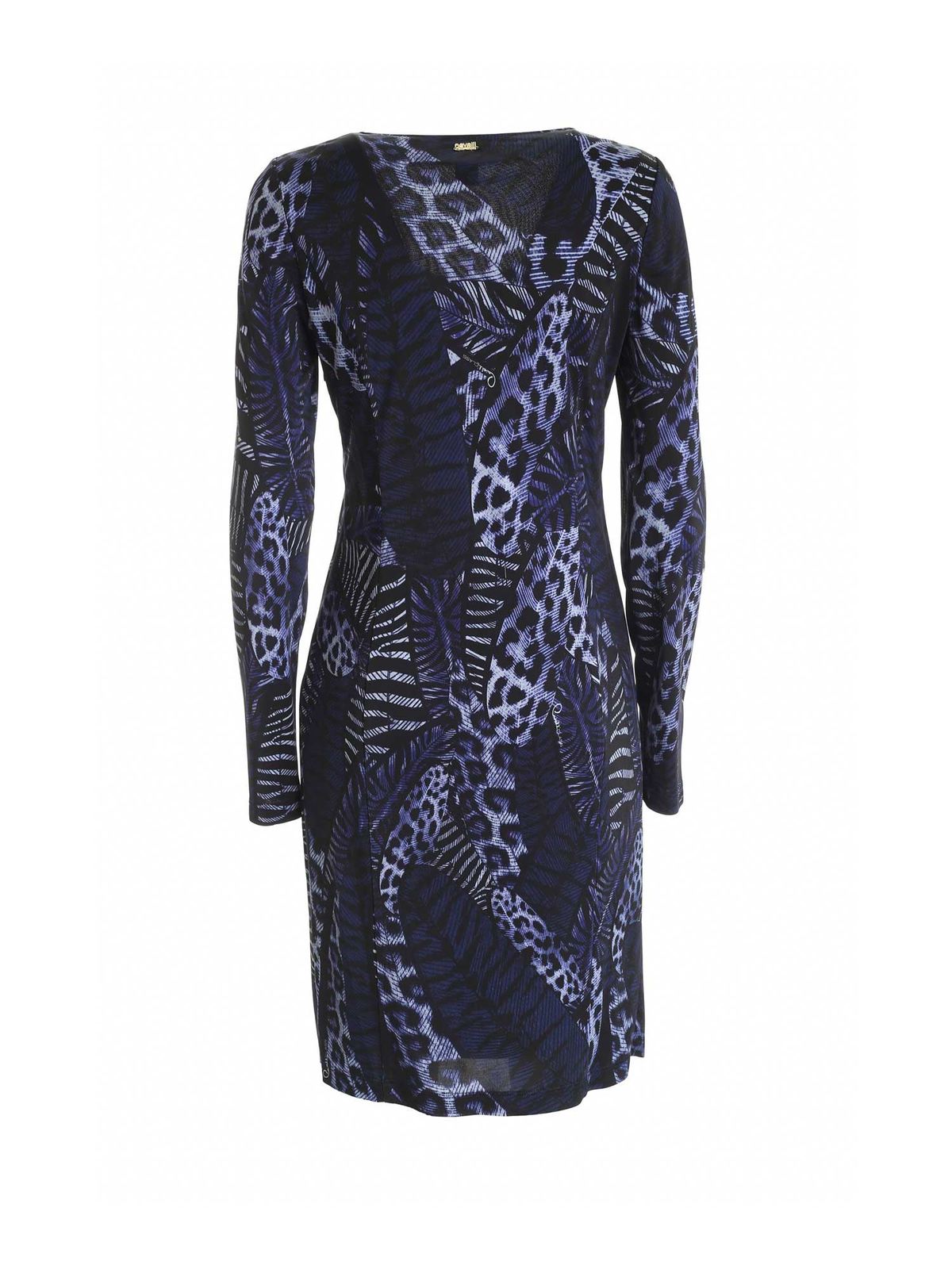 Class Roberto Cavalli Feathers print dress in black and blue ...
